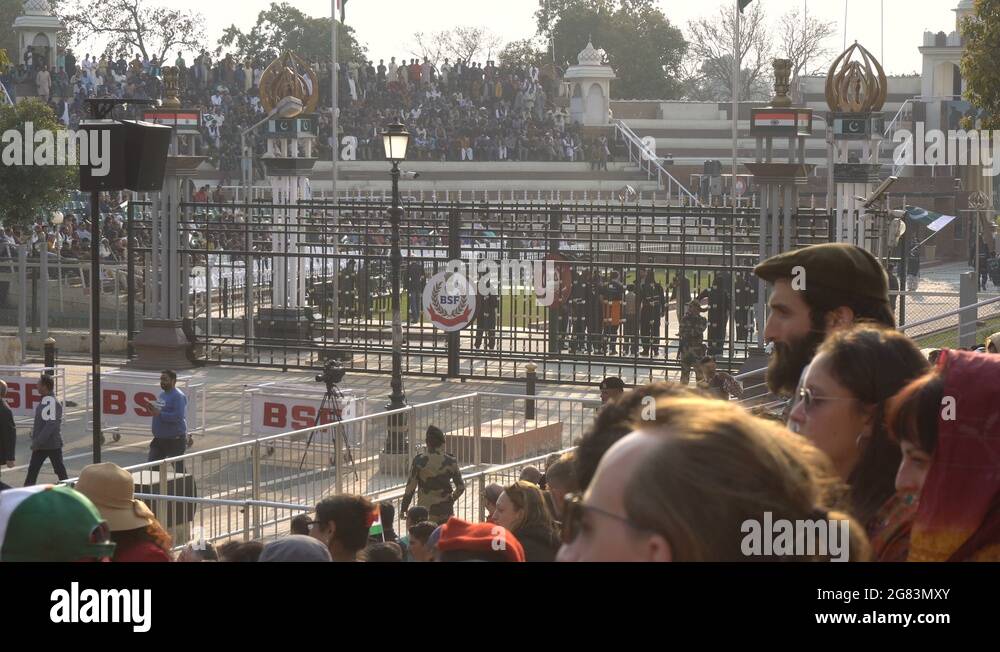 Closed Gate at India - Pakistan Country Border at Wagah After Flag ...