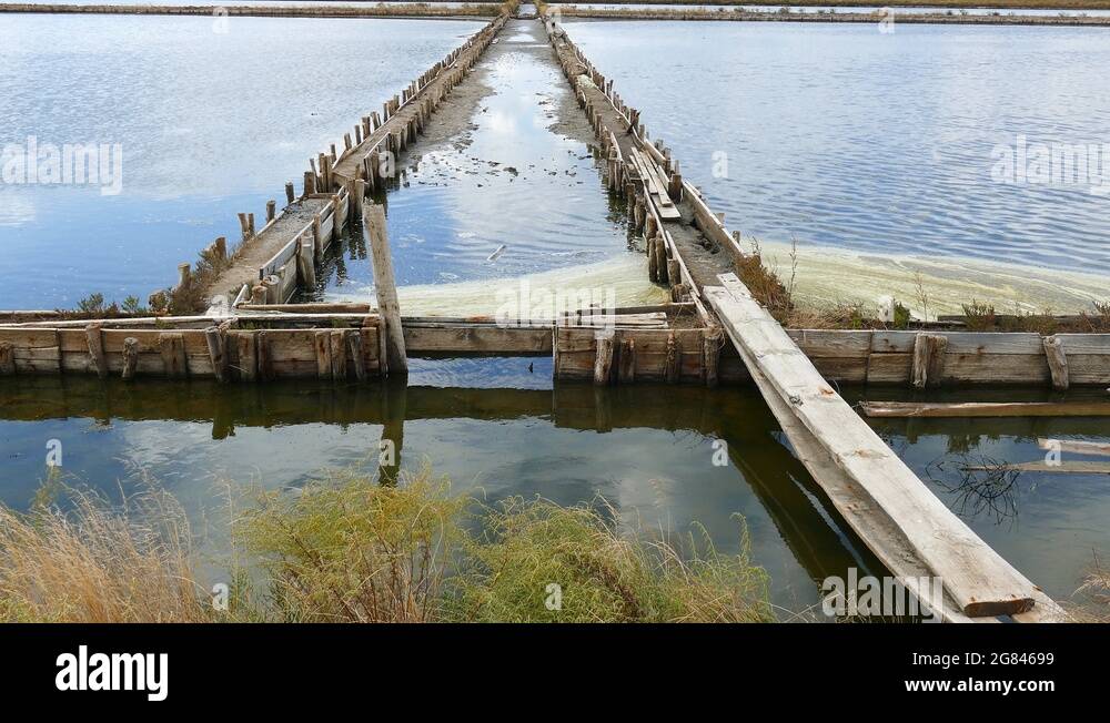 Open salt mines, salt extraction by evaporation of sea water. Pomorie's ...
