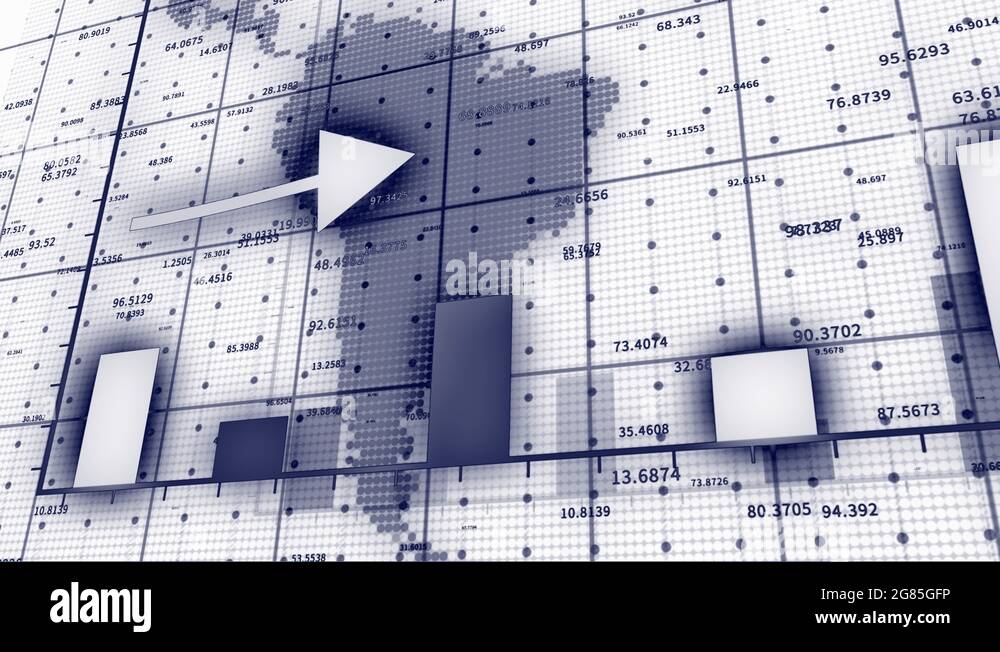 4k HUD graph with rising up arrow and bar stats,digital data wall with ...