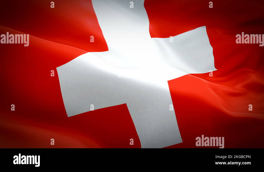 Switzerland Flag Wave Loop waving in wind. Realistic Swiss Flag ...