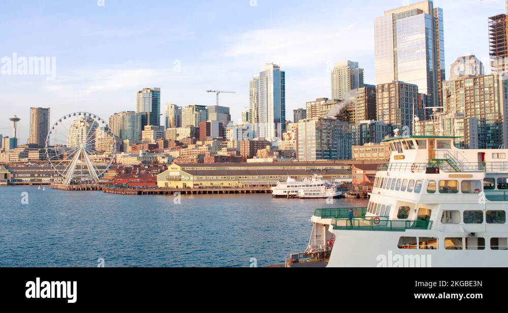 Ferry Terminal on Seattle Waterfront Arrival View of City Skyline ...