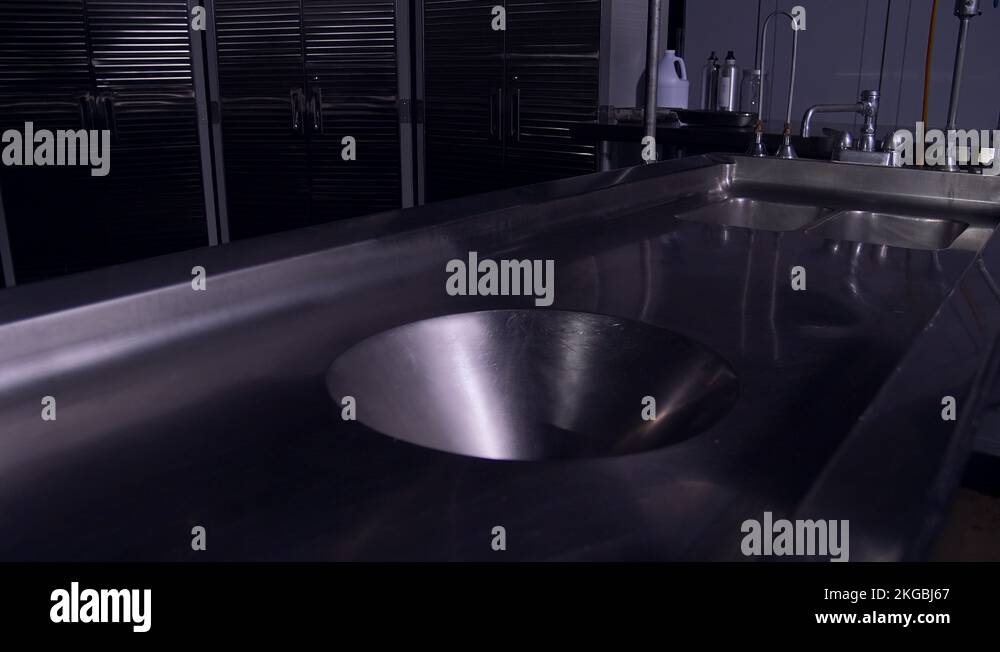EMPTY AUTOPSY TABLE IN A COLD MORGUE. 4K, 10 BIT SLIDER SHOT Stock ...