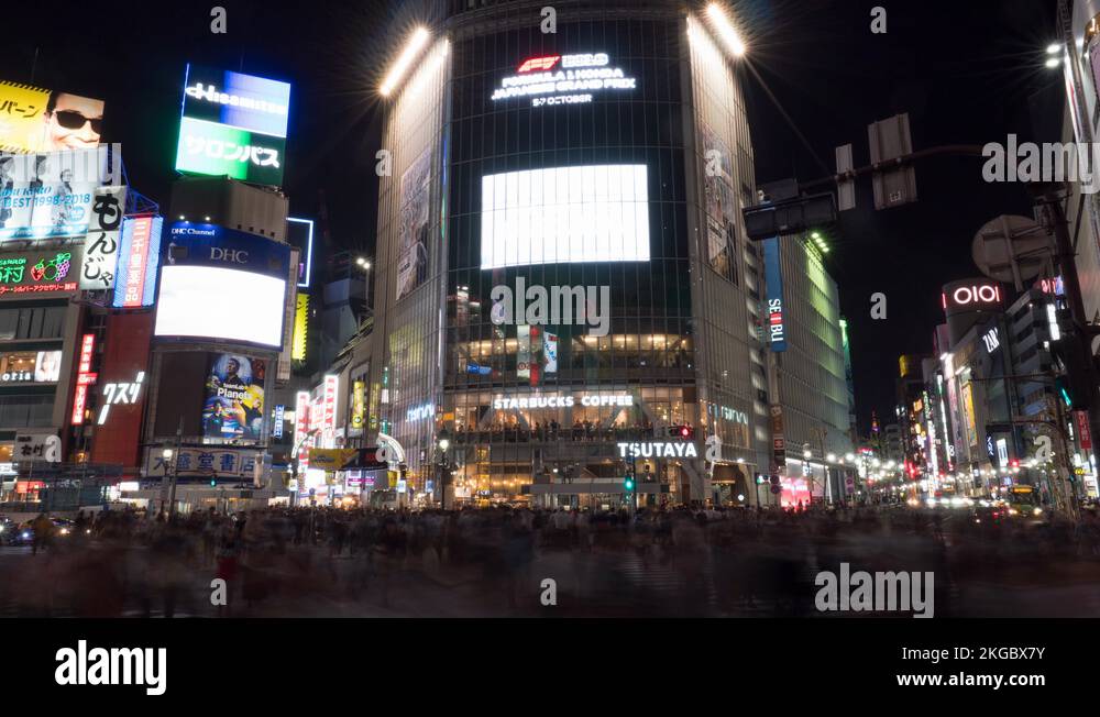 4K Time-lapse. People cross the famous intersection in Shibuya, Tokyo ...