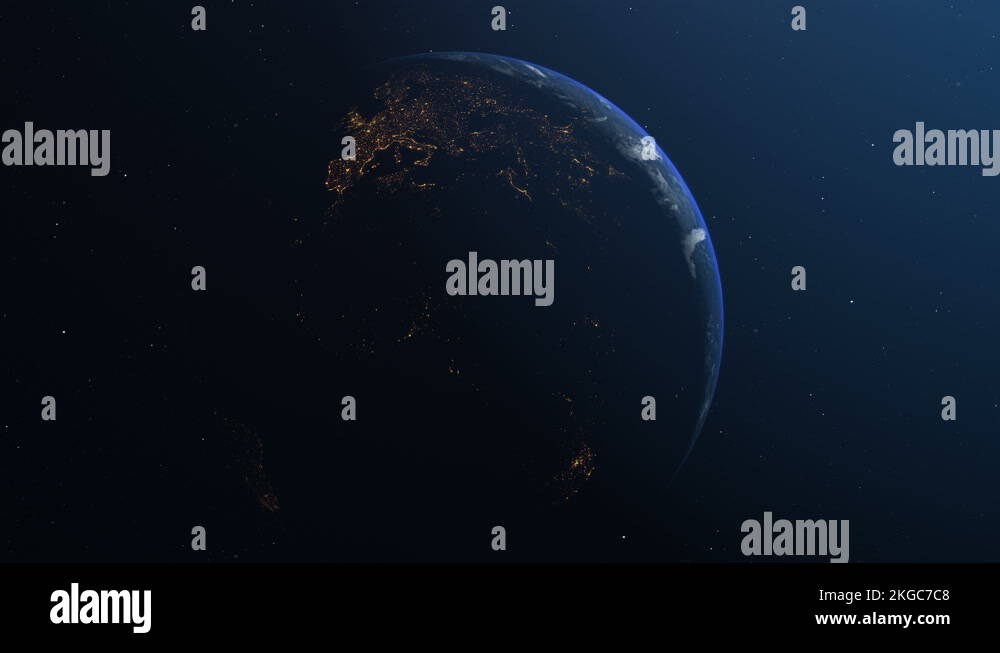 Earth rotating on its axis in black space - realistic world globe ...