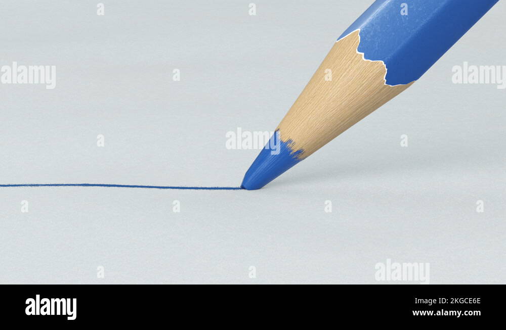 Wooden Pencil Blue Color Drawing Line on Paper Close-up. Looped 3d ...