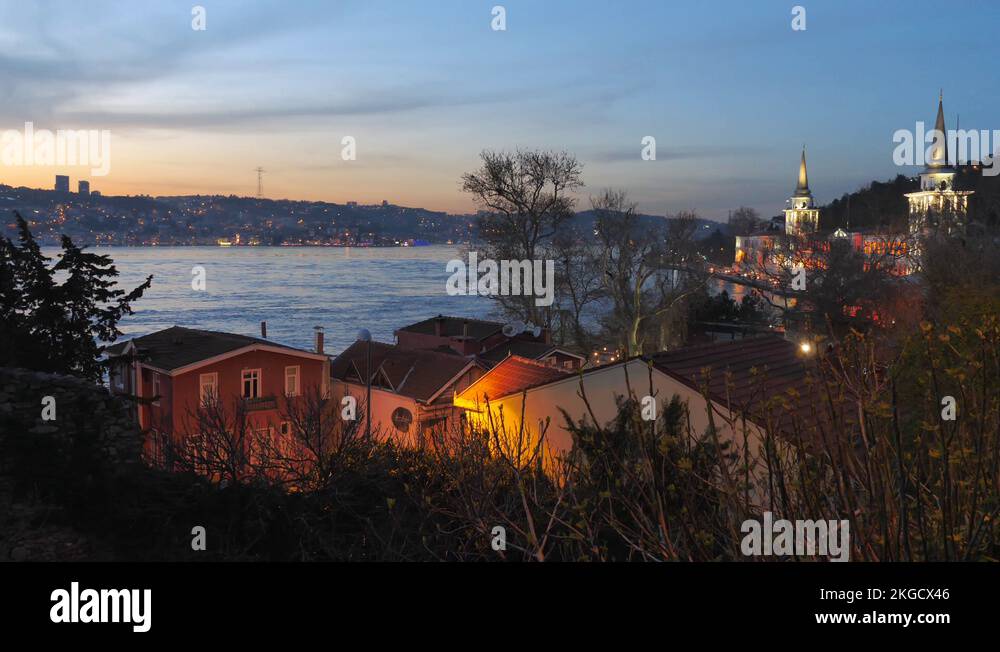 night time Istanbul bosphorus view kuleli and sea lights Stock Video ...