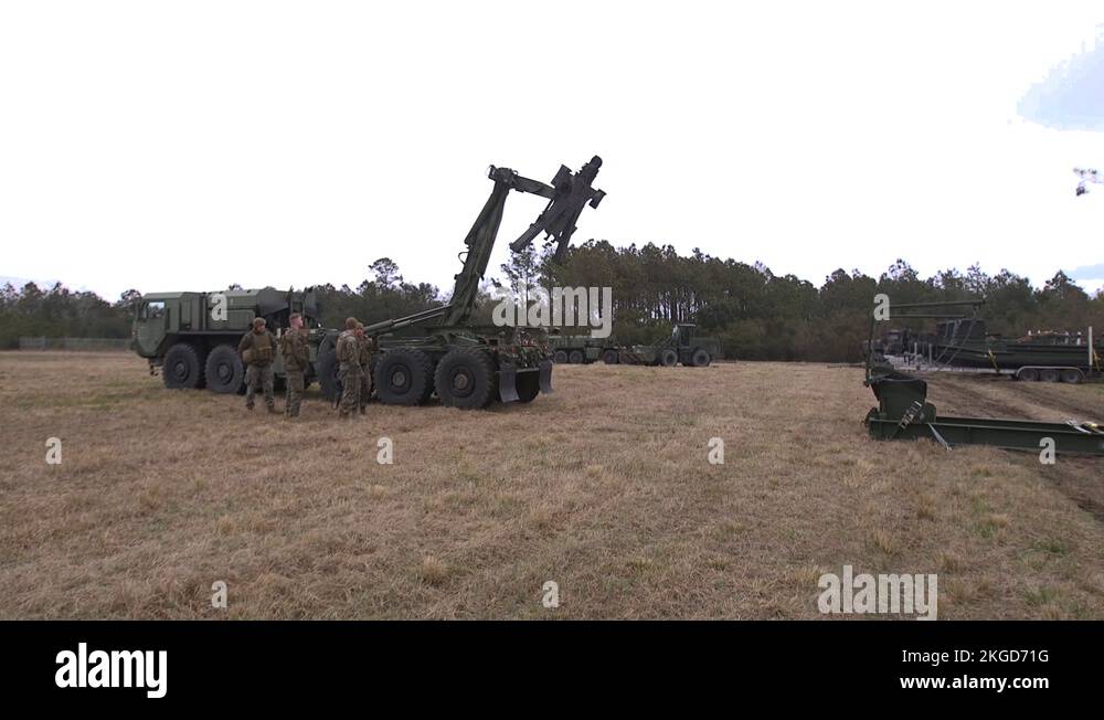 Hydraulic arm being lowered on military mobility tactical truck Stock ...