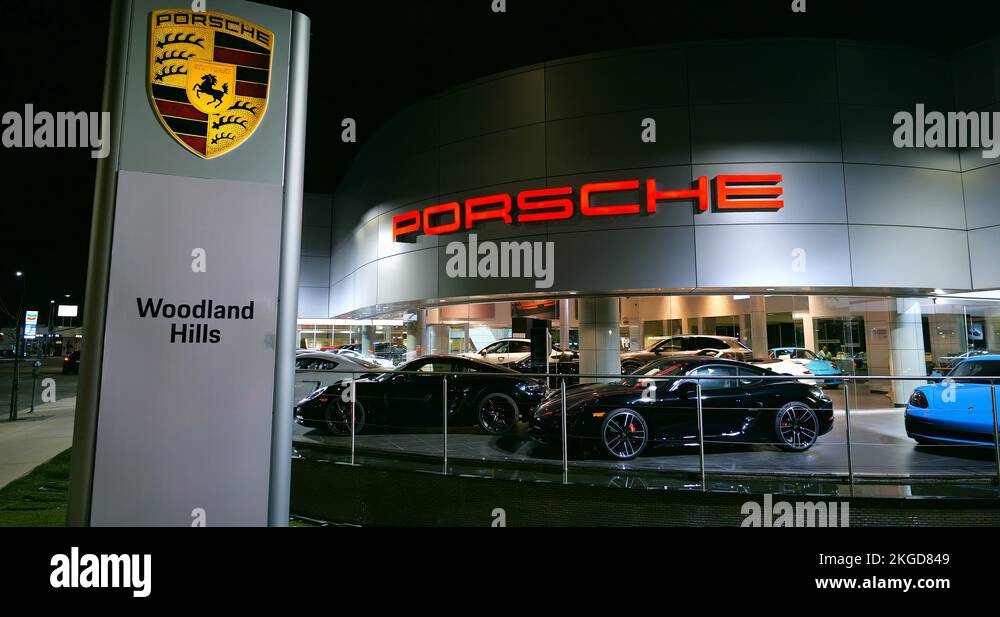 Porsche luxury car dealership showroom sales event in Los Angeles, 4K ...