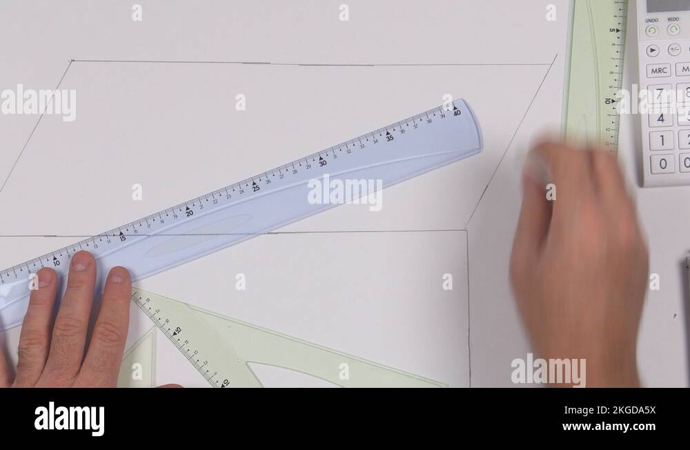 Close up Engineer Hands Drawing a Technical Plan on a Paper Using ...