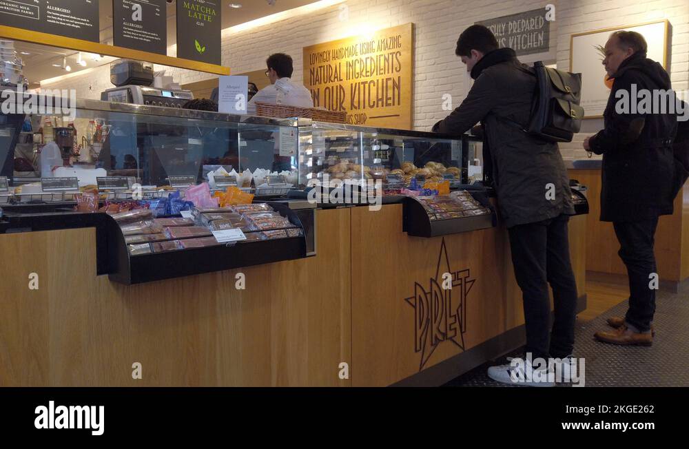 Customers inside Pret A Manger sandwich shop in Soho, London, UK Stock ...