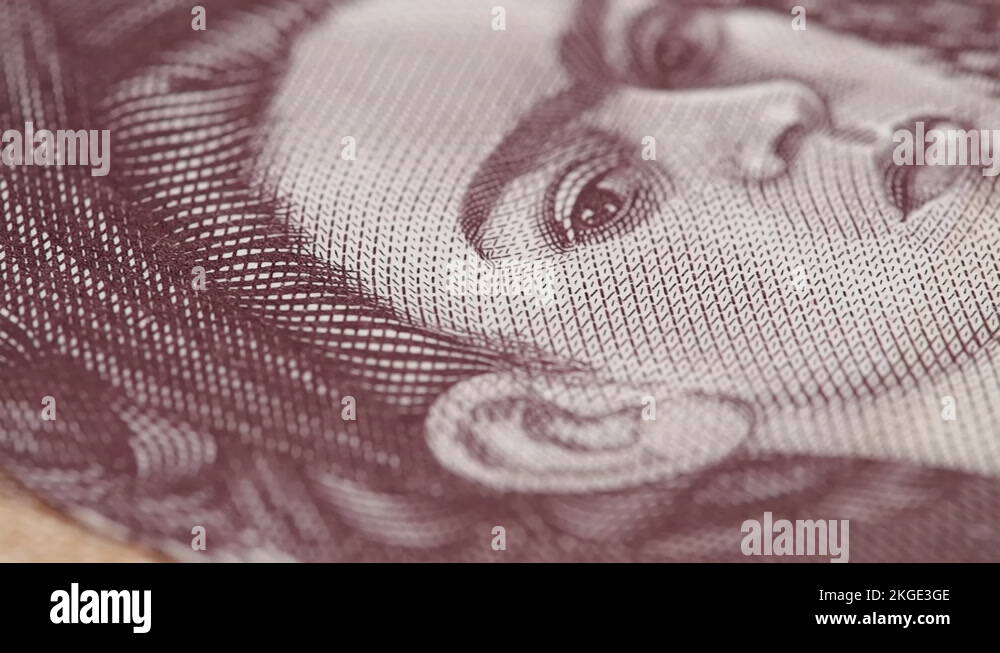 Frida Kahlo on Mexico 500 peso bill macro slow rotating. Low angle ...