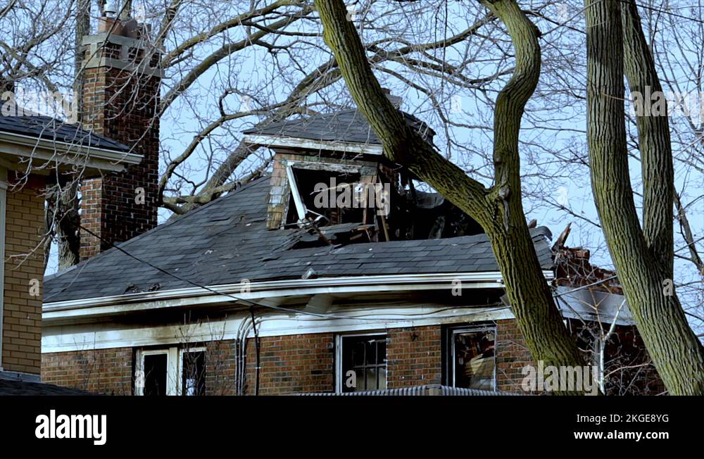 Creepy old burnt out house damaged by large fire. Abandoned house ...