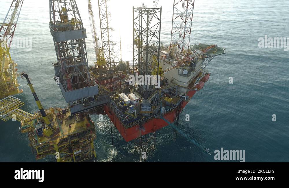 Offshore jack-up drilling rig and gas production platform Stock Video ...