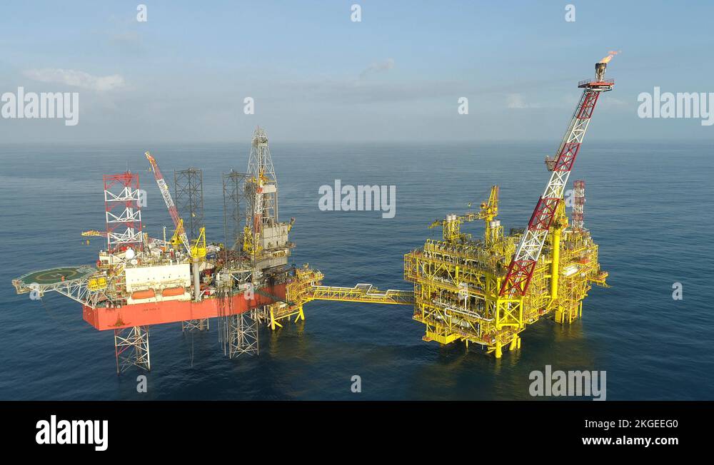 Offshore jack-up drilling rig and gas production platform Stock Video ...