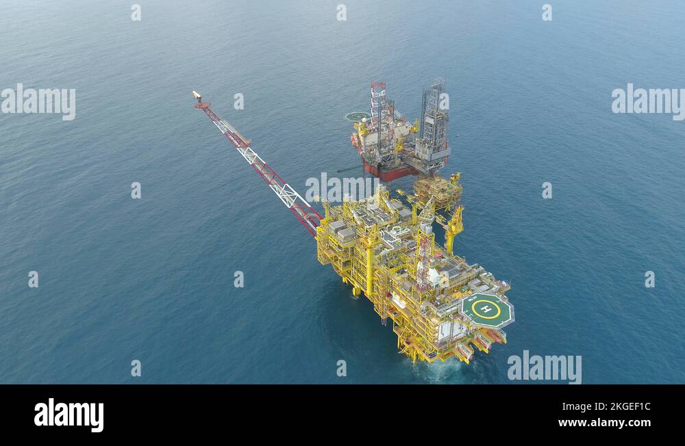 Offshore jack-up drilling rig and gas production platform Stock Video ...