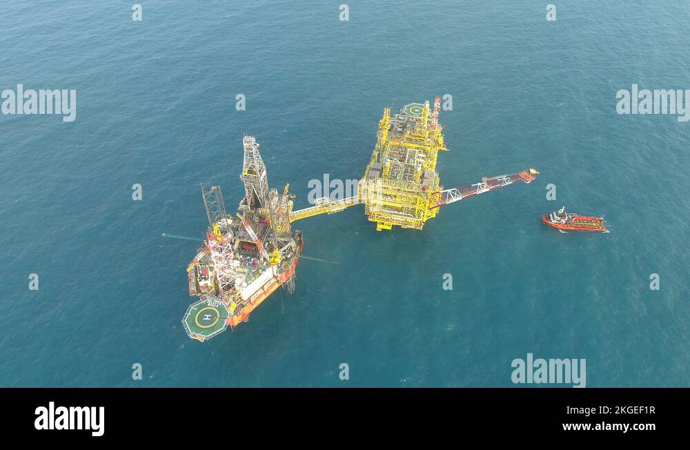 Offshore jack-up drilling rig and gas production platform Stock Video ...