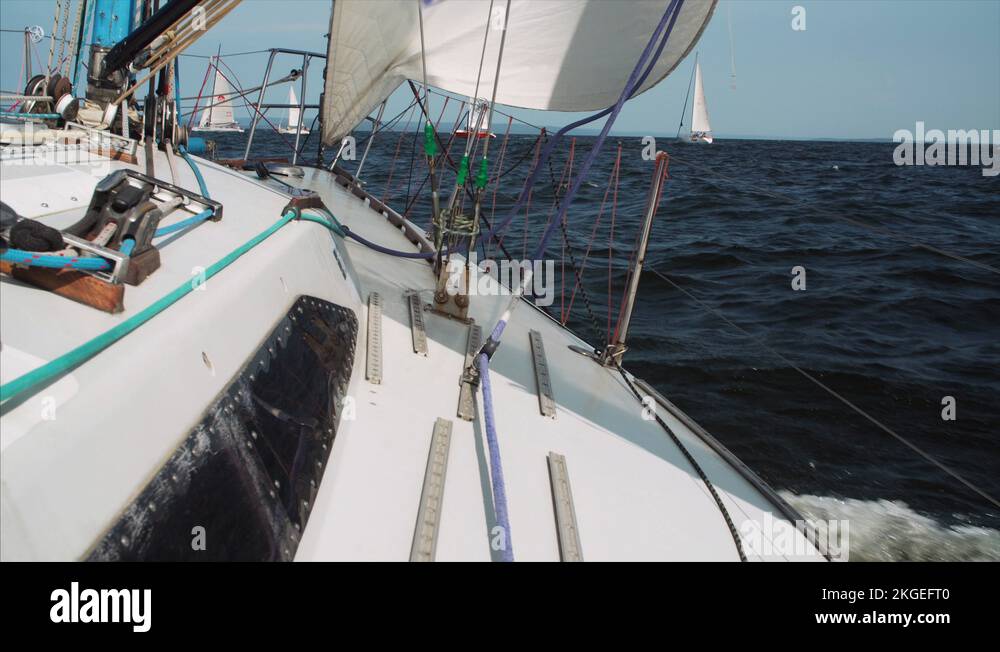 Starboard of yacht sailing along Peter the Great Gulf. Vladivostok ...