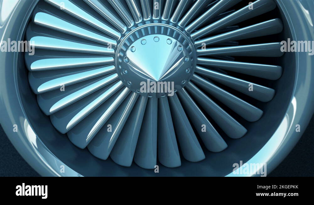 4K Loop Animation of Modern Airplane Jet Engine Turbine Close-up View ...