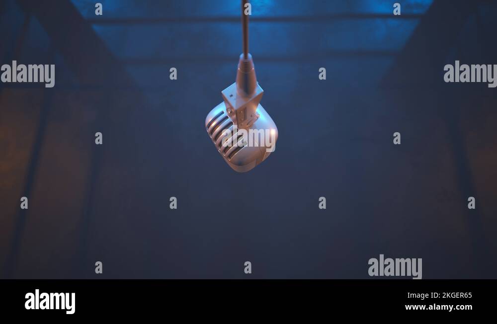 Animation with metal vintage microphone hanging down above the empty ...