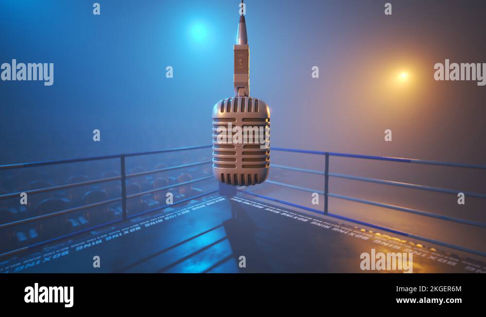 Animation with metal vintage microphone hanging down above the empty ...