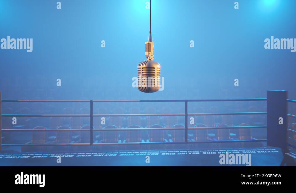 Animation with metal vintage microphone hanging down above the empty ...