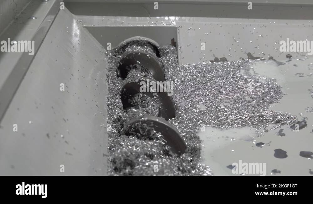 process of cleaning metalworking machine with CNC from metal shavings ...