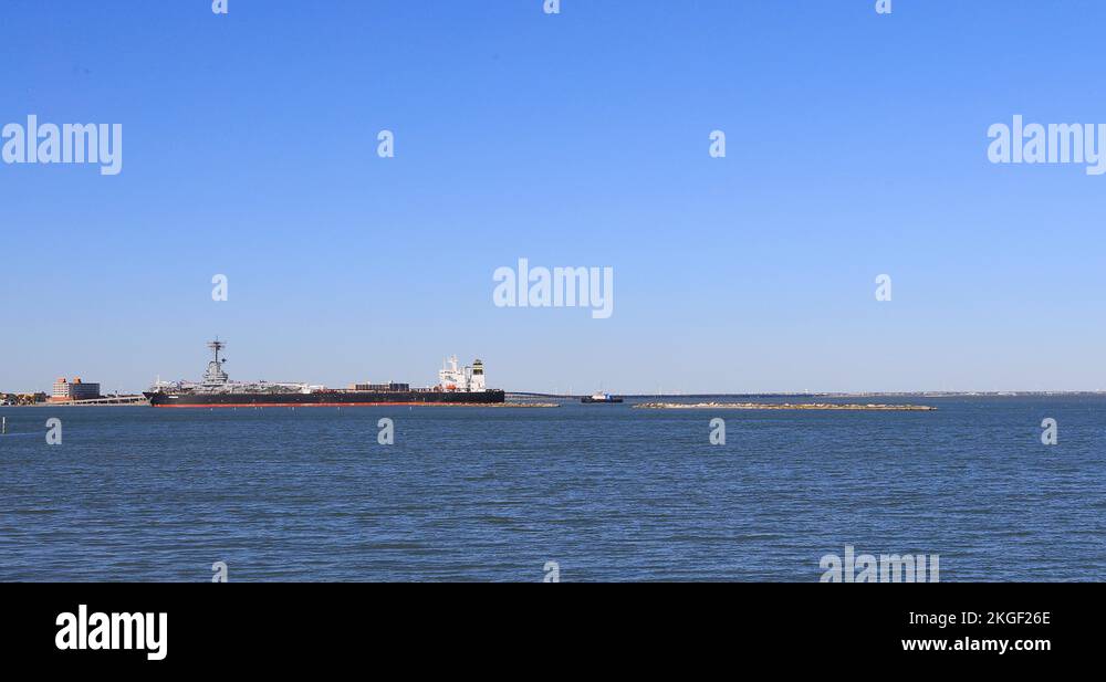 Cargo tanker ship entering port tub boat Corpus Christi Texas 4K Stock ...