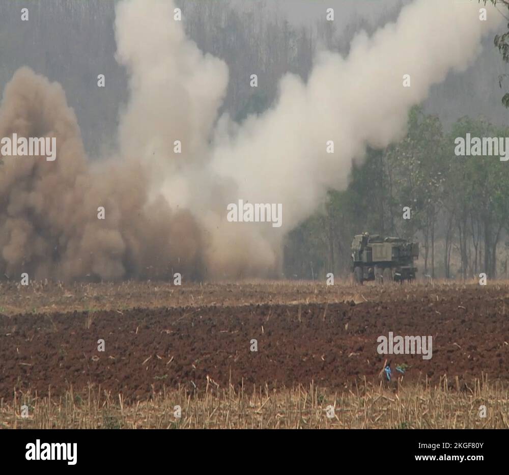 High mobility artillery rocket system HIMARS launches rocket during ...