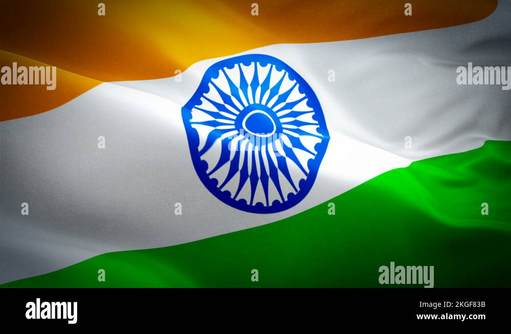 India seamlessly looping flag video waving in wind. Realistic Indian ...