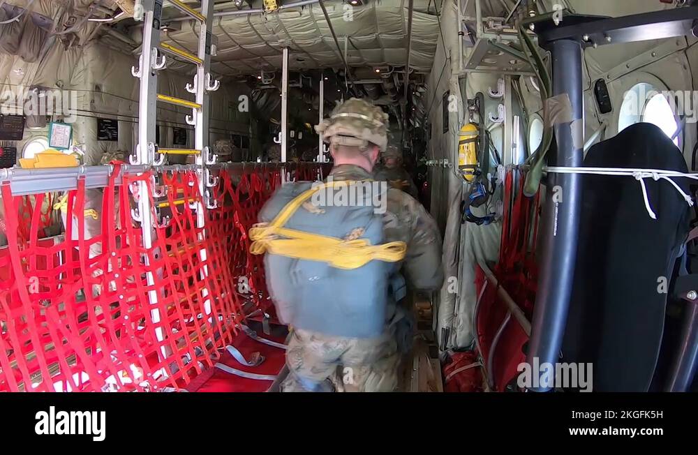 Paratroopers boarding C-130 Hercules for airborne operation Stock Video ...