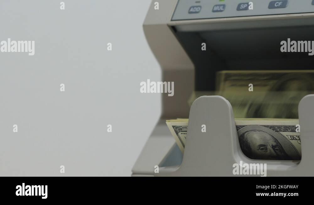 Counting US Dollars Banknotes On Currency Counter Machine Movement ...