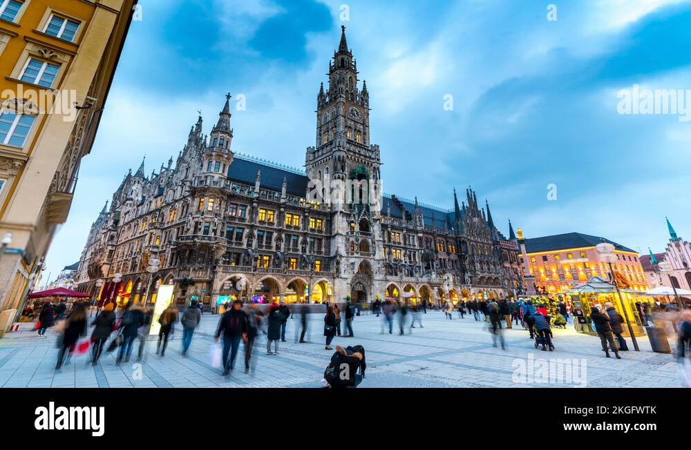 Marienplatz street in Munich view in front of Town Hall Church Germany ...