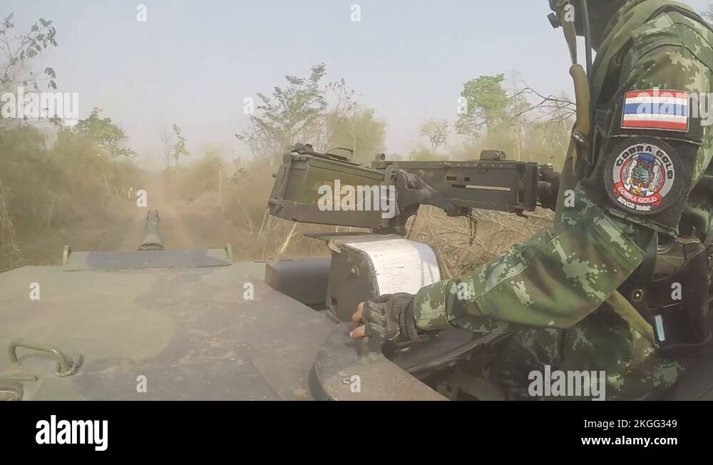Thai Army Stingray tank travelling on dusty track during exercise Cobra ...