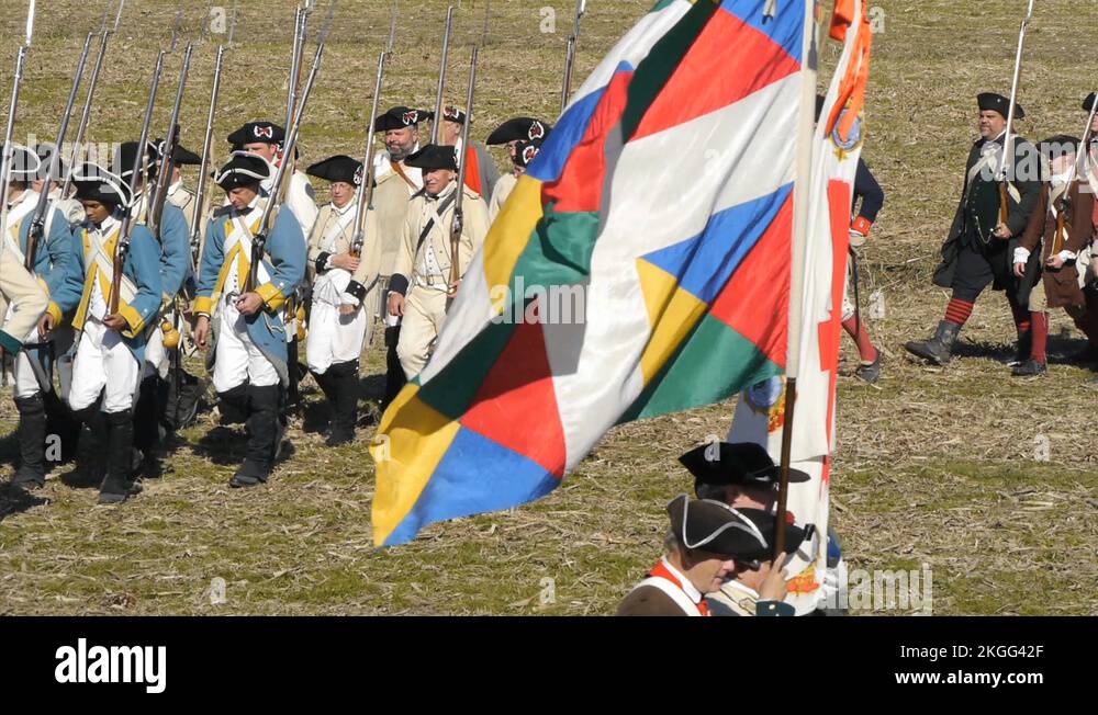 Revolutionary War U.S. Continental Army Soldiers marching with muskets ...