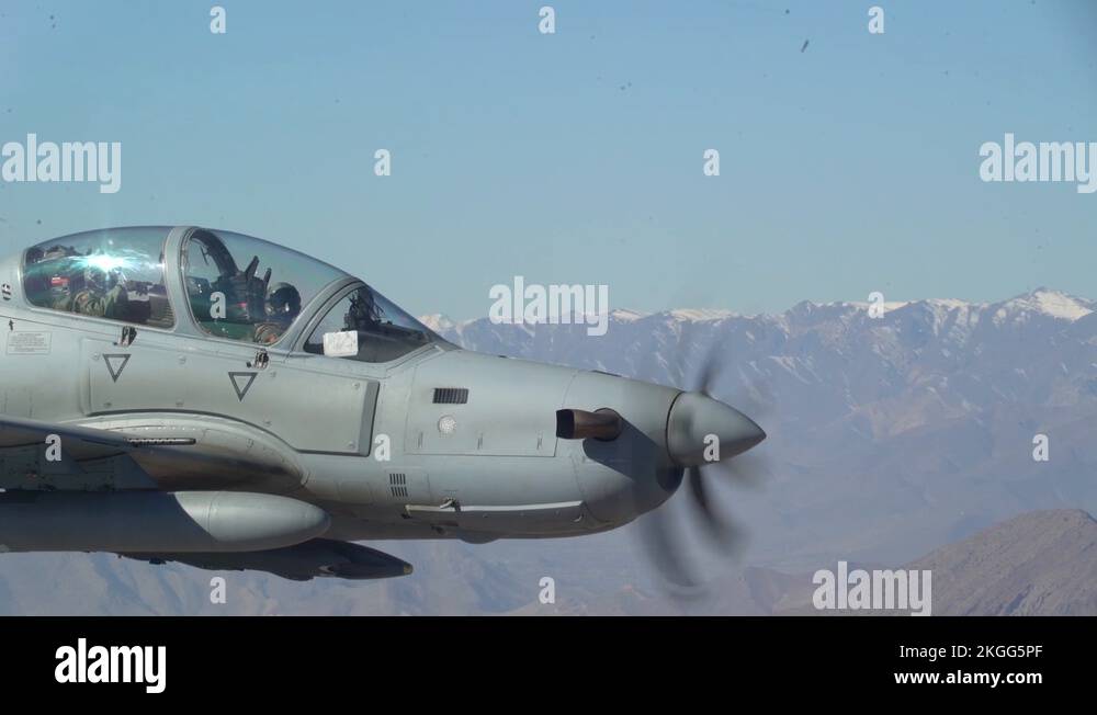 Close up of Afghan Air Force A-29 Super Tucano in flight above ...