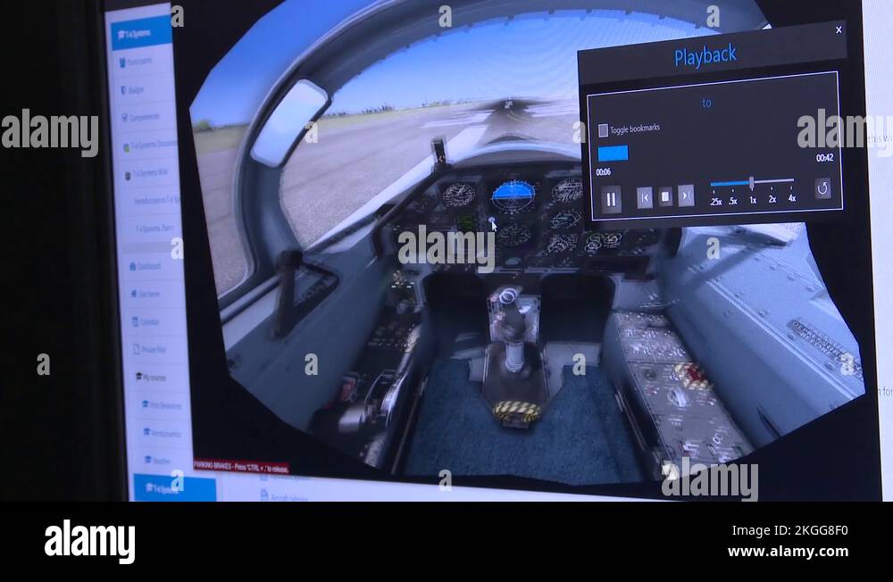 Virtual reality flight simulator cockpit screen in action Stock Video ...