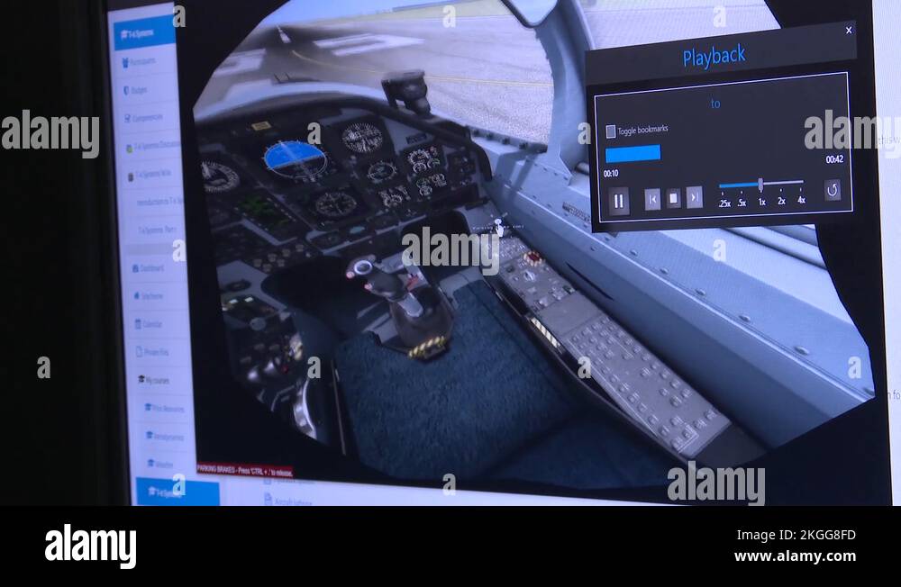Virtual reality flight simulator cockpit screen in action Stock Video ...