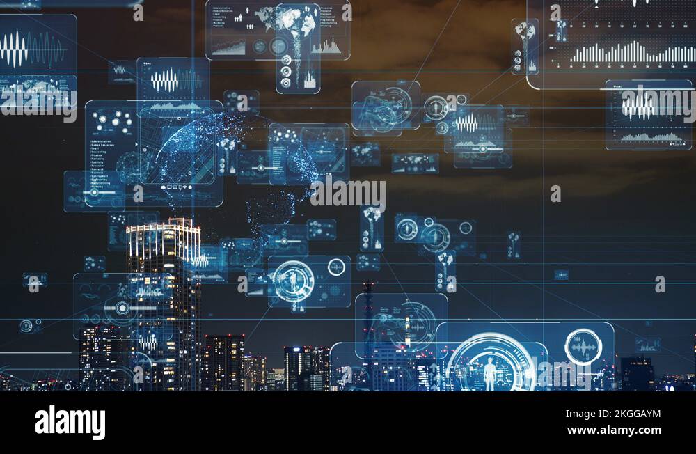 Smart city and communication network concept. GUI (Graphical User ...