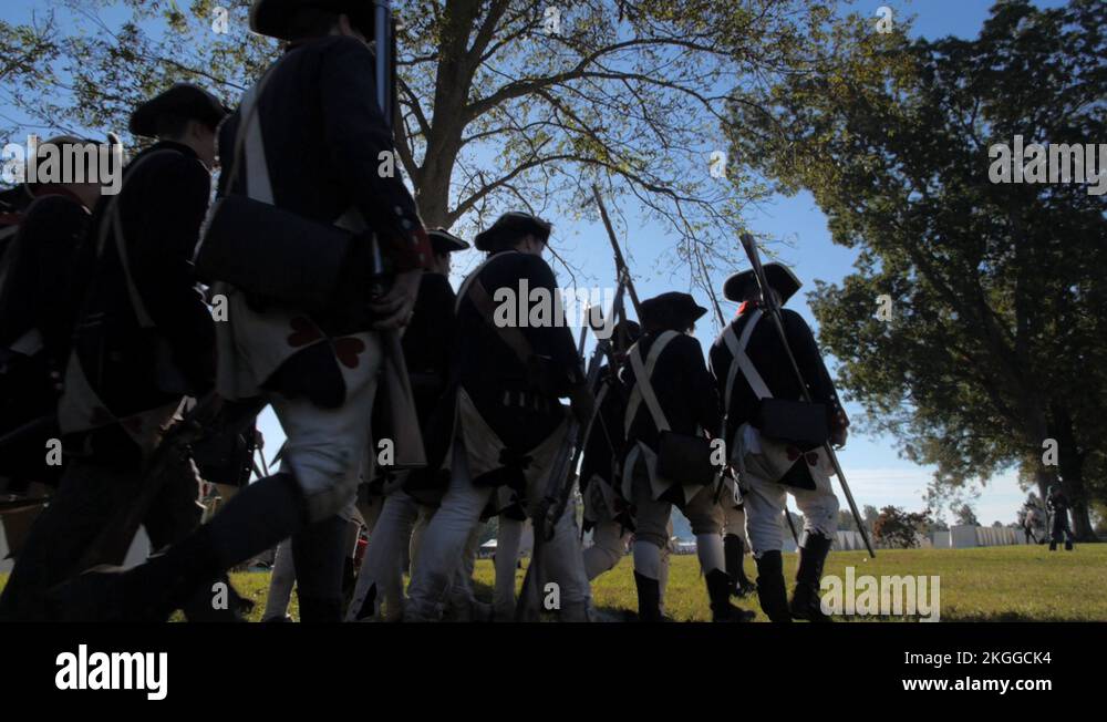 Revolutionary War Soldiers March With Muskets Into Battle Stock Video ...