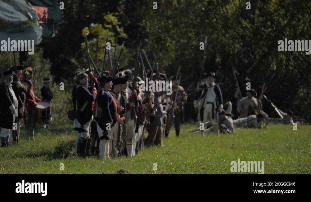 Revolutionary War battle - U.S. soldiers FIRE Volley across smoky ...