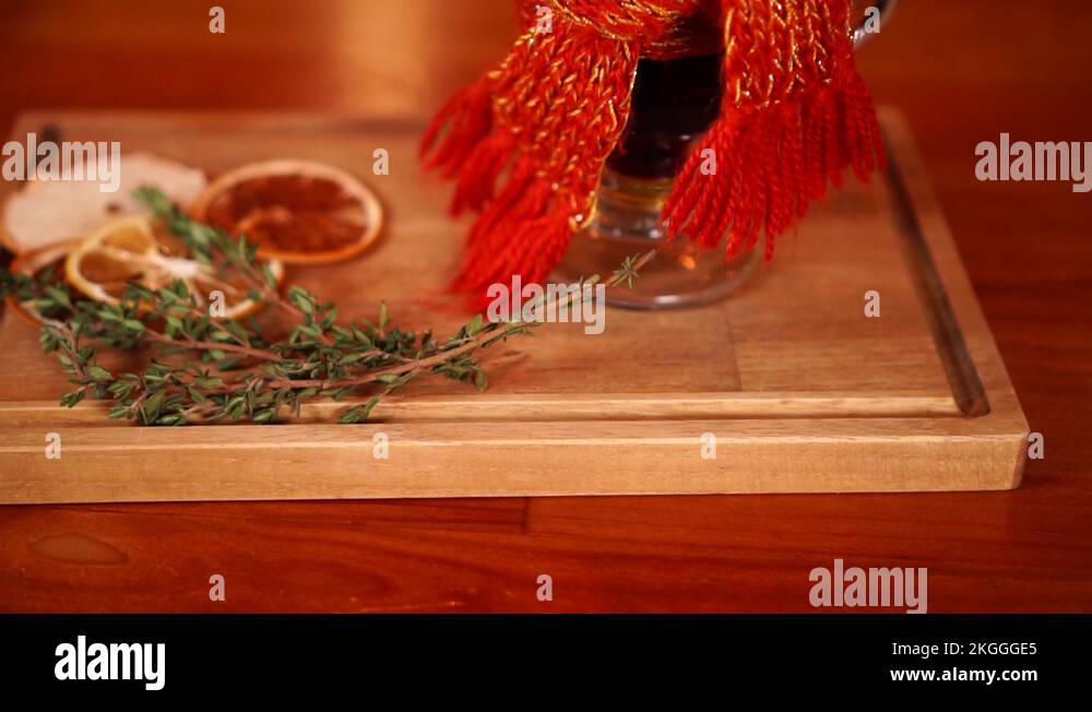 Festive winter season classic alcohol drink mulled wine on minimalistic ...