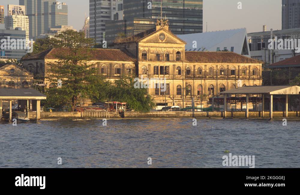 Ancient building Bang Rak Fire Station on Chao Phraya River Stock Video ...