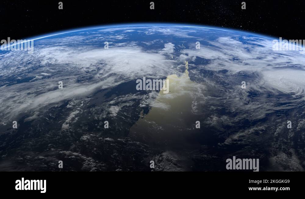Earth from space. Stars twinkle. The earth rotates to the left. Flight ...