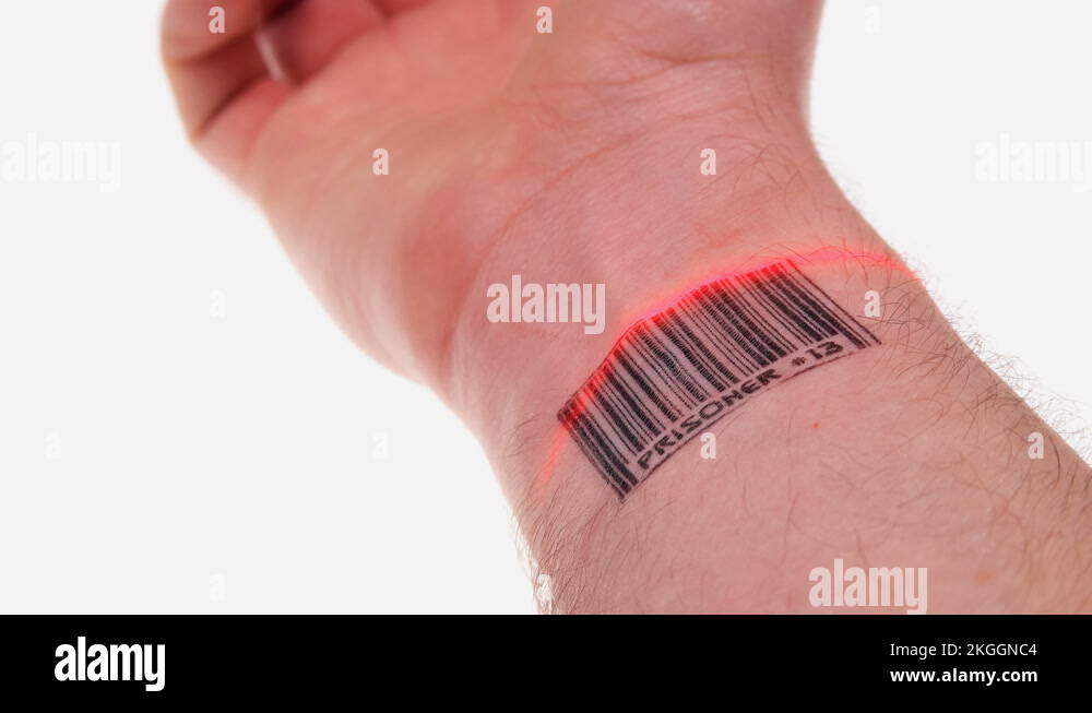 the scanner scans the wrist of a person with a barcode labeled prisoner ...