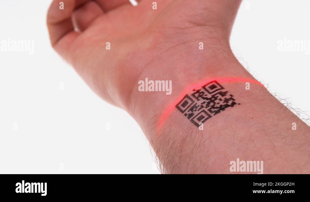the scanner scans the wrist of a person with a labeled human Stock ...
