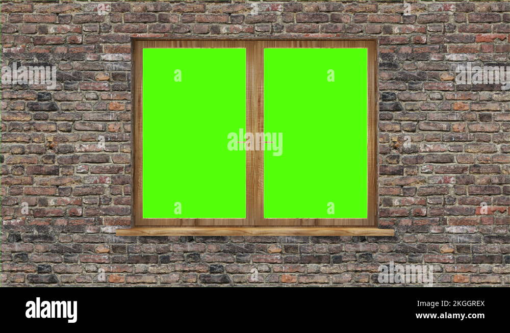 4K Animation of Opened Window in Brick Wall with Green Screen Stock ...