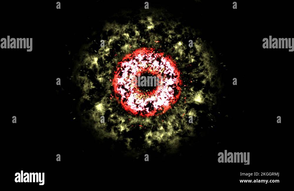 Red Shock wave animation on supernova explosion in black space. Glowing ...
