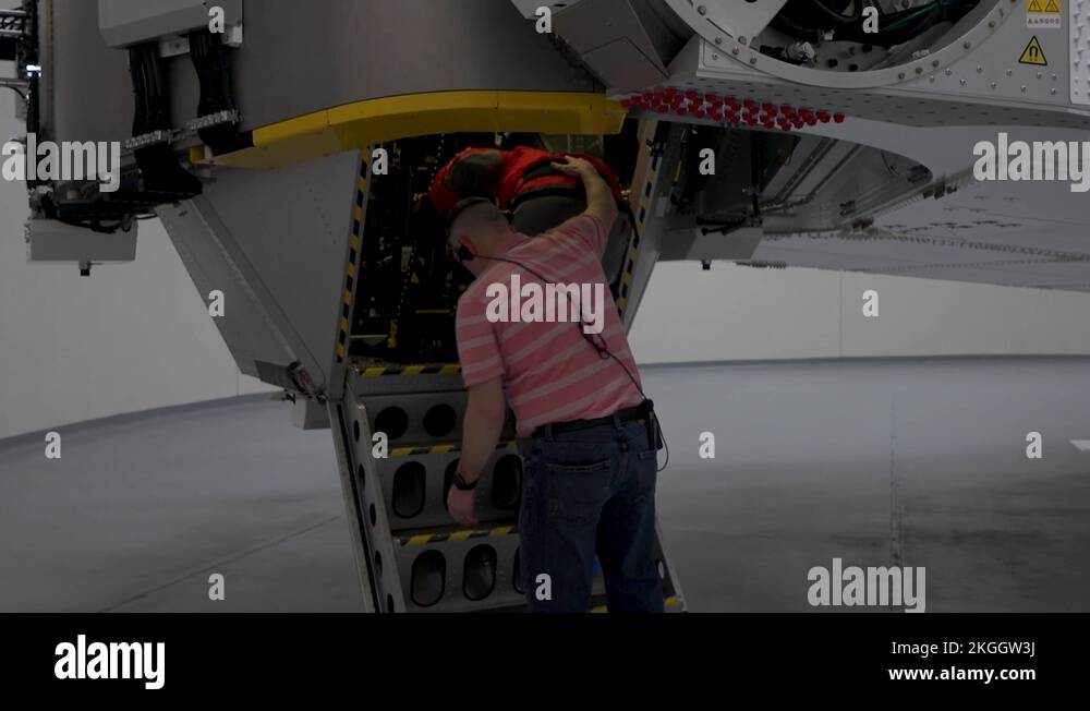 NASA astronaut descending steps of centrifuge on completion of training ...