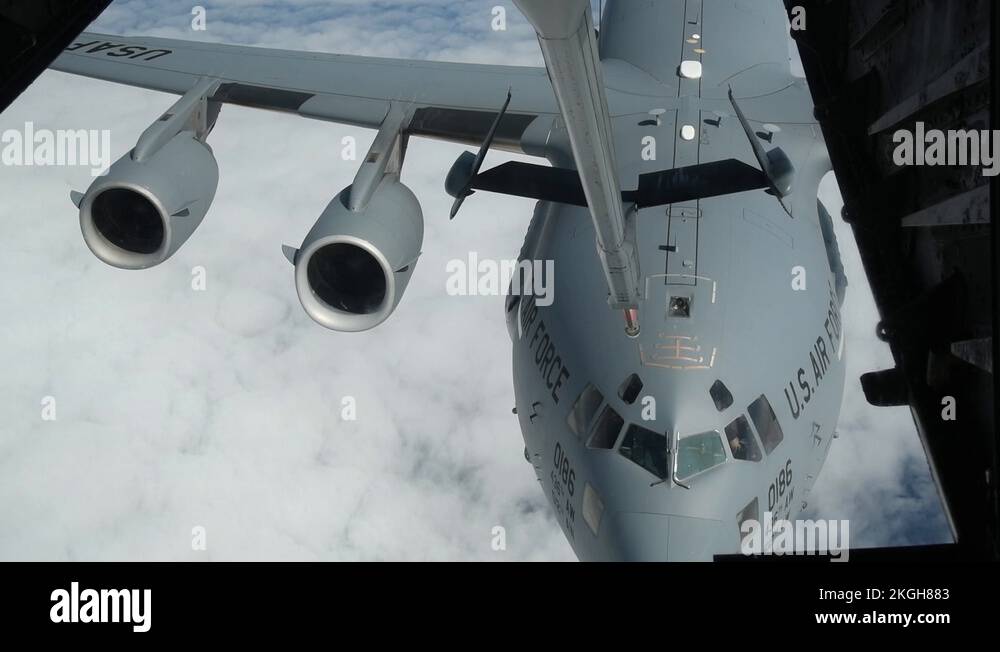 C-17 Globemaster approaching KC-10 Extender boom for air to air refuel ...