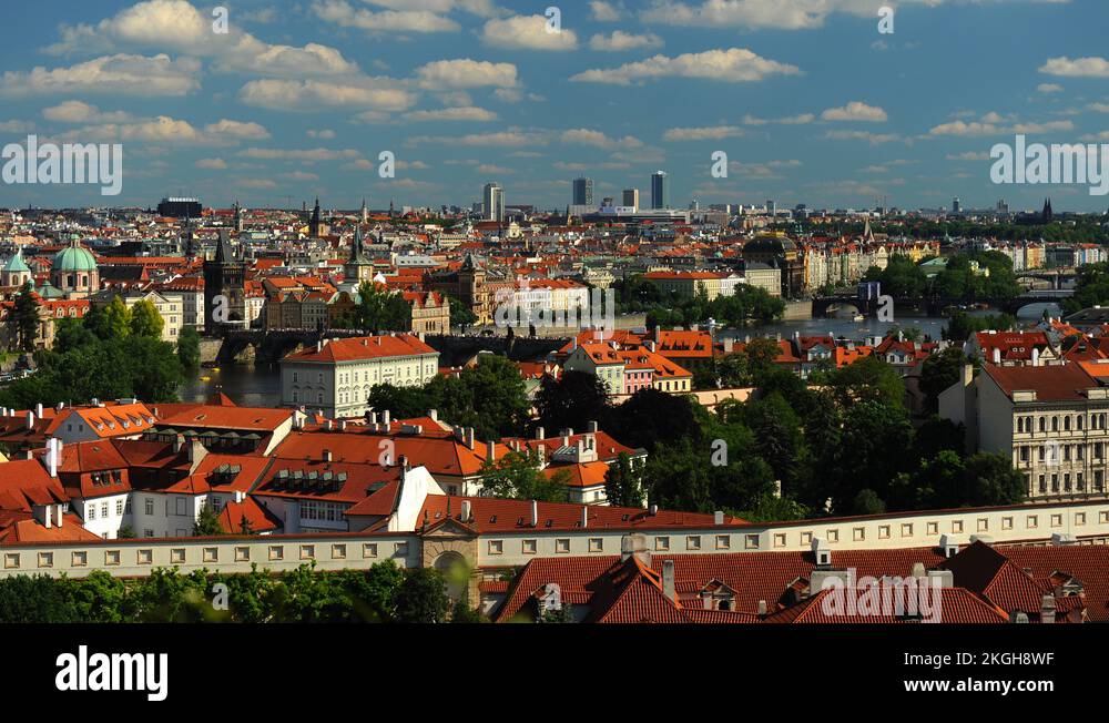 Time Lapse Aerial View of Prague City Skyline Crowded Urban Scene ...